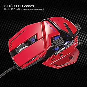 Mad Catz R.A.T. 8+ ADV Fully Adjustable Wired Gaming Mouse - Metal Base - 20000 DPI - 11 Programmable Buttons -4 User Profiles Stored Directly – Customize RGB LED- Tunable Weight System - Red