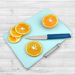 FIVETAS cutting boards for kitchen dishwasher safe,set of 3 with holder,plastic cutting boards with Easy-Grip Handles.GARLIC GRINDING AREA. BPA Free, Non-porous Non-Slip Feet