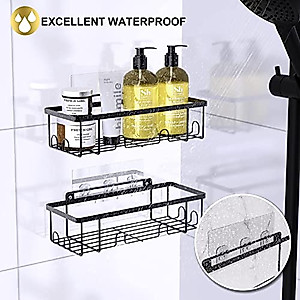 Priksia Shower Caddy, Adhesive Shower Shelves 3 Pcs, Shower Racks for Inside Shower, Hanging Shower Organizer, Bathroom Storag Shower Shelf Black Rustproof with Hook, No Drilling
