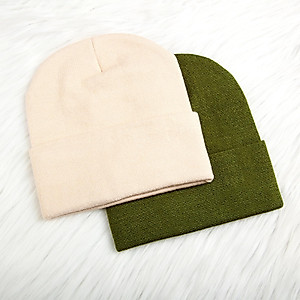 SATINIOR 4 Pieces Baby Beanies Toddler Beanie Hat for Boys Girls Winter Spring Warm Cute Infant Cozy Hat 0-36 Months(Beige, Navy Blue, Army Green, Gray)