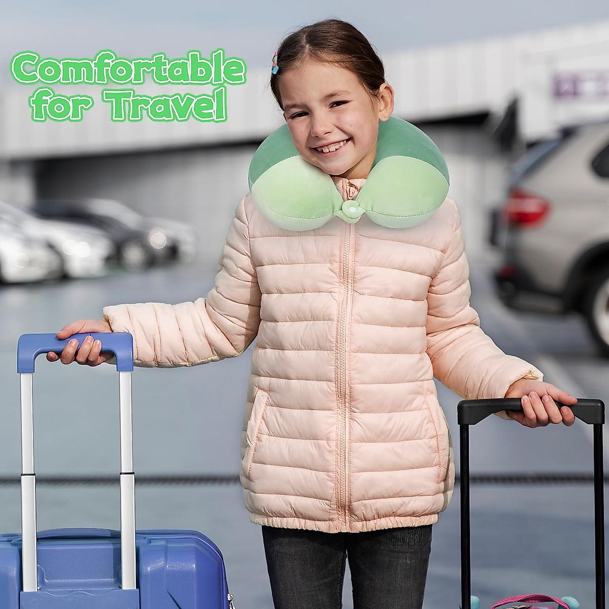 JEROKUMI Memory Foam Kids Travel Pillow, Cute Frog Kids Neck Pillow for Traveling, Cartoon Animal U Shaped Pillow for Kids Airplane Travel,Long Road,Neck Chin Support