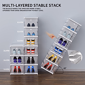 TIDYAVE Shoe Boxes Clear Plastic Stackable, Shoe Storage Organizer Boxes Easy Installation All in One Shoe Box with Doors 6 Tier Foldable Shoe Box Space Saving for Closet Entryway Containers Bins