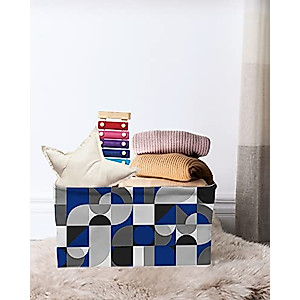 Storage Cubes Organizer with Handles, Rustic Ombre Nordic Geometry Storage Bins Fabric Collapsible Storage Baskets for Shelf Cloth Organizers Box 2pcs Blue and Gray Abstract Middle Age