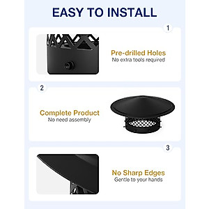 Hahaemall 10 Inch Chimney Cap Round Chimney Cover, Fireplace Chimney Caps for Outside, Chimney Rain Caps, Roof Vent Cap, All Weather, Easy to Install, Black