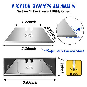DIYSELF 1 Pack Box Cutter Retractable Heavy Duty with 10 Blades, Razor Blades Utility Knife for Cardboard, Carton, Boxes, Cutter Knife, Exacto Knife Box Knife (Blue)