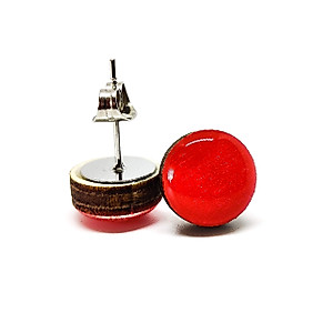 Stud Earrings, Shimmer, 10 mm, Handmade, Stainless Steel Posts for Sensitive Ears Stud for Women Men Girls (Scarlet Red Shimmer)