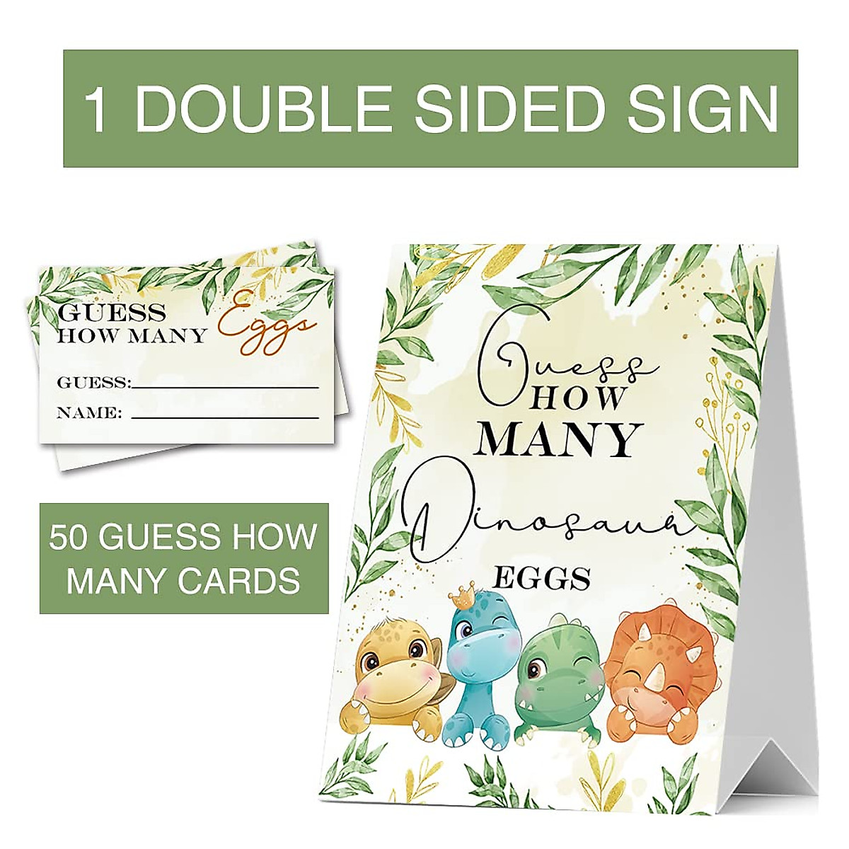 JIRIM-BEUTY Guess How Many Dinosaur Eggs Guess How Many Baby Shower Games, Pack of 1 Logo and 50 Cards, Baby Shower Signs, Baby Shower Invitation Set, Gender Reveal - JRM313