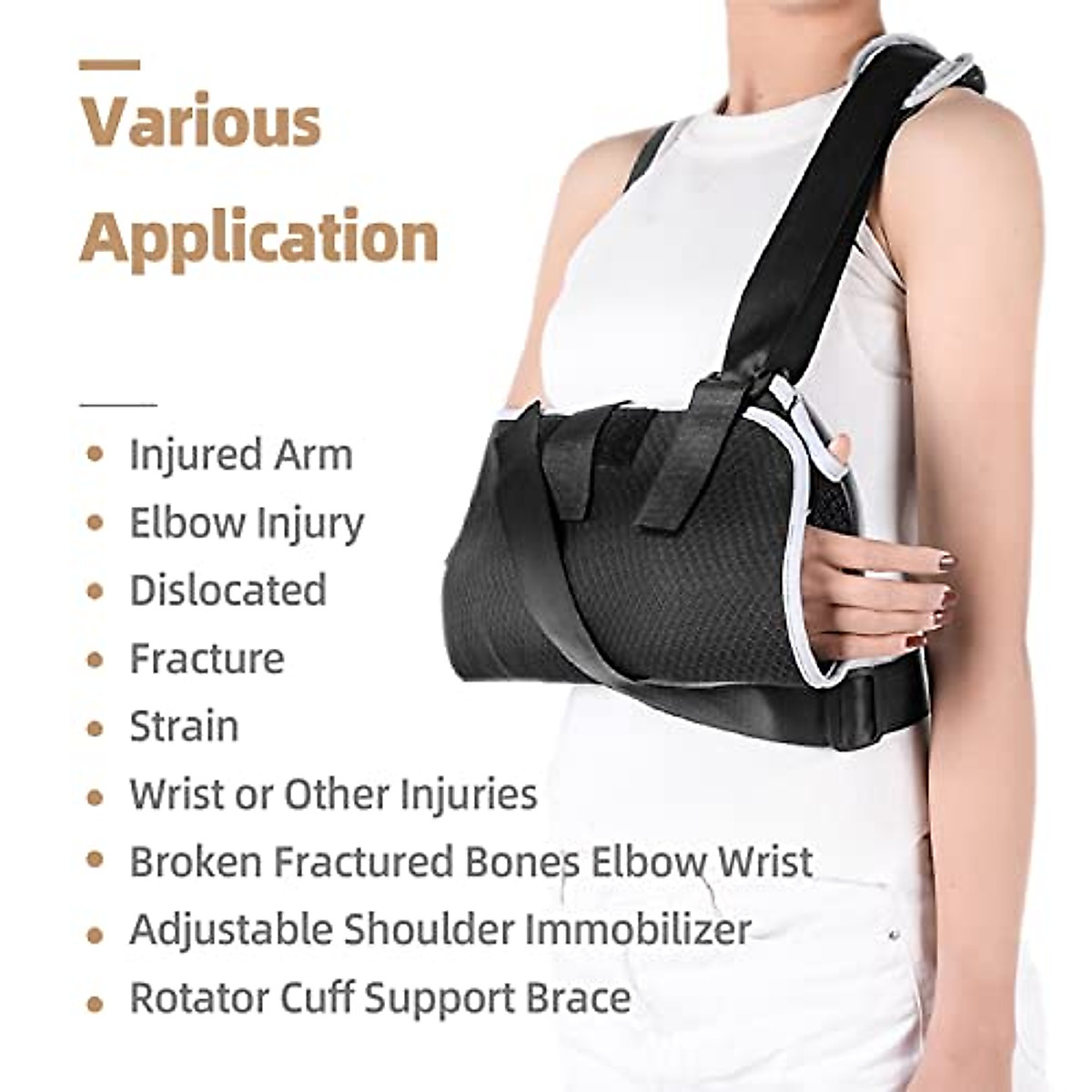 Solmyr Arm Sling for Broken Fractured Bones Elbow Wrist, Adjustable Shoulder Immobilizer & Rotator Cuff Support Brace, Split Strap and Waistband, Universal for Left and Right Arms, Men and Women(M)