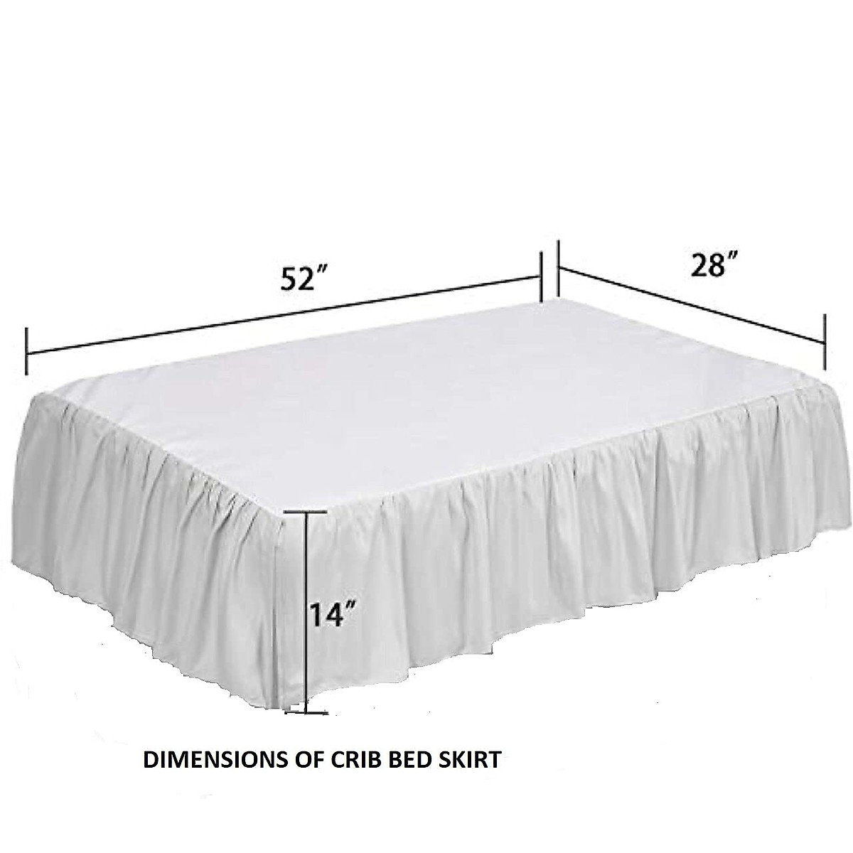 White Crib Bed Skirt- Perfect for Nursery Crib for Boys & Girls with a 14" Drop and Size 28x52