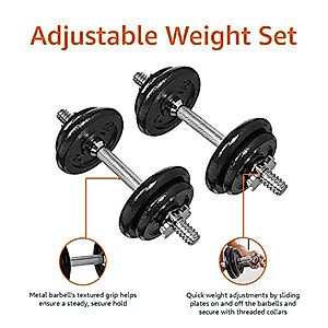 Amazon Basics Adjustable Dumbbell Weight Set with Case, 38 pounds, Black