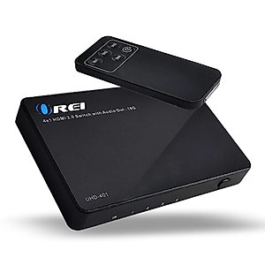 OREI Ultra HD HDMI 4 x 1 Switcher 18G Audio Extractor IR Remote - Supports Upto 4K @ 60Hz - (4 Input, 1 Output) Switch, Hub, Port for Cable, HD TV, Laptop, MacBook & More (UHD-401)