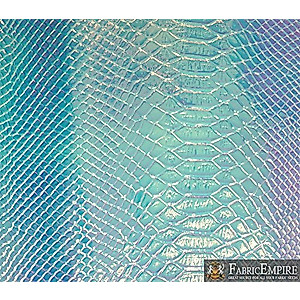 Fabric Empire Vinyl Upholstery Embossed Snake Holographic Glossy Fabric Light Blue 54" Wide Sold by The Yard