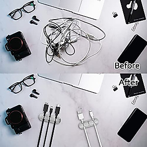 2 Pack Cable Clips - Simr Cord Organizer, Cable Management, 6mm Wire Holder System - Rubber Adhesive Cord Hooks fit Home, Office, Cubicle, Car, Desk Accessories (Black Grey)