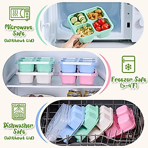 Bento Snack Boxes 4 Pack, Reusable Bento Boxes Kids Adults with 4 Compartments & Fork, Lunch Snack Containers, Wheat Straw Meal Prep Lunch Box, Divided Food Storage Containers for School Work Travel