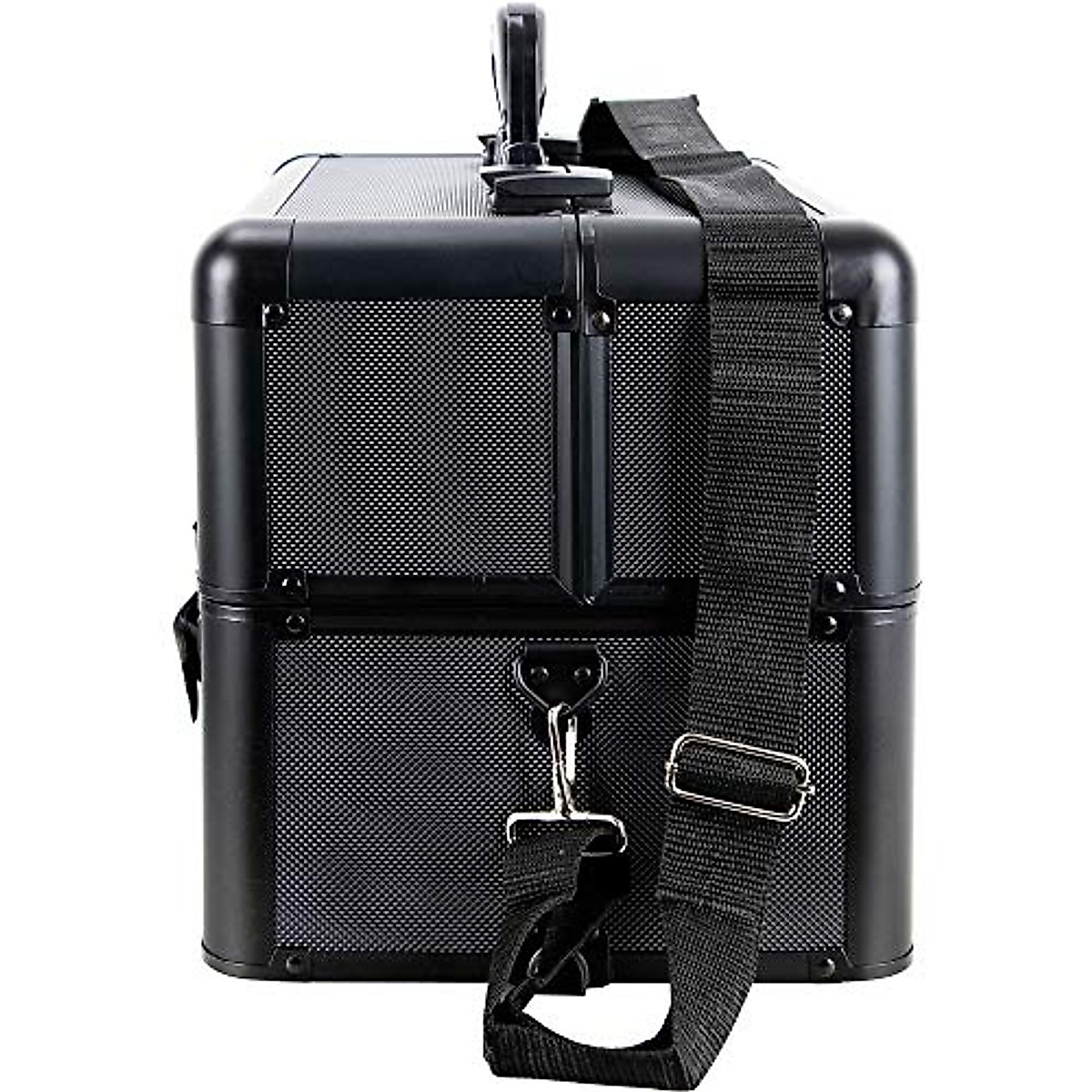 Ver Beauty 3-in-1 Professional 4 Removable Wheels Rolling Aluminum Art Craft Supplies Makeup Tattoo Artist Tool Case Organizer Easy-Slide Extendable Trays with Dividers Mirror, Black Dot