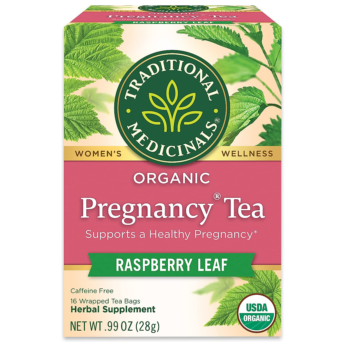 Traditional Medicinals Organic Pregnancy Tea Raspberry Leaf Herbal Tea, Supports Healthy Pregnancy, (Pack of 3) - 48 Tea Bags Total