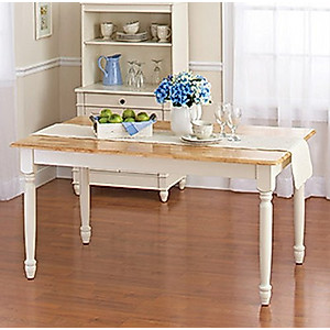 White Dining Room Set with Bench. This Country Style Dining Table and Chairs Set for 6 Is Solid Oak Wood Quality Construction. A Traditional Dining Table Set Inspired By the Farmhouse Antique Furniture Look.