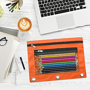 Cinvo Pencil Pouch 3 Ring Binder Pouch Zippered Pencil Case Canvas Pencil Bag with 2 Compartments (Set of 2, Blue and Orange)