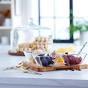 Libbey Acaciawood Flat Round Wood Server Cake Stand with Glass Dome