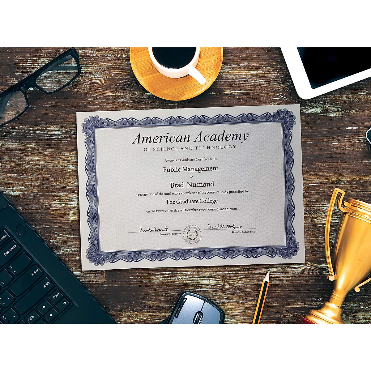 100 Sheet Certificate Paper, Blue Border, Letter Size Blank Paper, by Better Office Products, Specialty Award, Diploma Certificate Paper, Laser and Inkjet Printer Friendly, 8.5 x 11 Inches, 100 Count