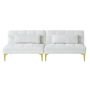 LKTART Convertible Sofa Bed futon with Gold Metal Legs for Living Room Office.White