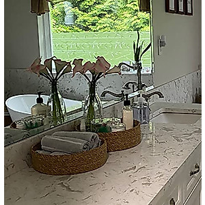 Yesland 3 Sizes Woven Rattan Basket, Natural Round Bread Serving Basket Nesting Baskets with Plastic Dust Bag, Perfect Storage Baskets for Coastal, Beach Decor Pantry, Bathroom