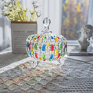 MAGCOLOR Elegant-Hand Painted Colorful Woven Easter Large Crystal Glass Candy Box candy servers,candy jars with Lid,Jewelry Box,Storage Jar,Candy dish covered,Great Gift for Family Friends-24 oz.