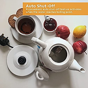 White Country Rose Ceramic Kettle - 1L | Cordless kettle with retro design | Fast boiling with anti-limescale properties | From Jean Patrique