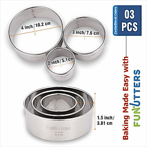Cookie Cutter Set, 3 Pc Kit, Measuring 2'', 3'', and 4'', Round Metal Baking Rings for Pastry, Biscuits, and Dough Cutting, Heavy Duty and Reusable, Multiple Sizes