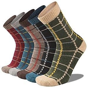 Heatuff Mens Warm Wool Socks Thermal Winter Thick Crew Pattern Socks Cold Weather 5 Pairs