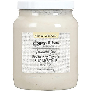Ginger Lily Farms Botanicals Revitalizing Organic Sugar Scrub, All-Natural Skin Exfoliating Sugar Crystals, 100% Vegan & Cruelty-Free, Fragrance-Free, 64 oz.