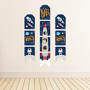 Big Dot of Happiness Blast Off to Outer Space - Hanging Vertical Paper Door Banners - Rocket Ship Baby Shower or Birthday Party Wall Decoration Kit - Indoor Door Decor