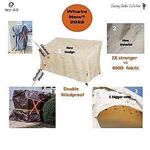 WJ-X3 2-Seater Outdoor Loveseat Covers, Heavy Duty Patio Couch Covers, Patio Sofa Covers Waterproof, High Wind Resistant Design for Outdoor Furniture Cover, 58W x 40D x 35H, Beige