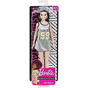 Barbie Fashionistas Doll with Green Streaks in Long Brunette Hair, Wearing Glittery Tank Dress and Accessories, for 3 to 7 Year Olds