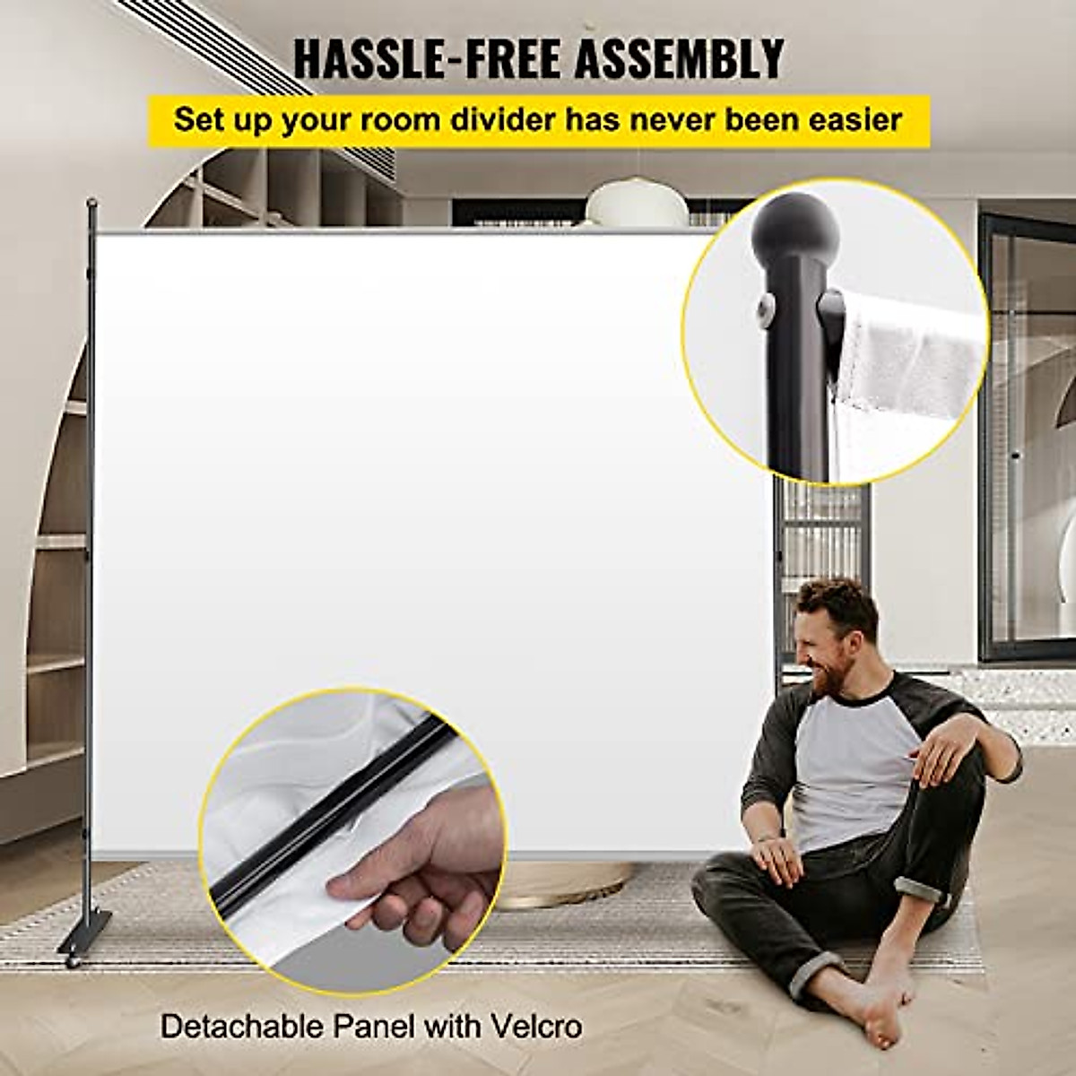 VEVOR Room Divider 6ft, Partition Room Dividers 71"x72", Room Divider Wall 1-Panel, Room Dividers, Folding Room Dividers, Partition Room Dividers, Folding Privacy Screens (White) for School, Office