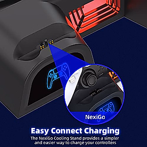 NexiGo PS5 Accessories Vertical Stand with Headset Holder and AC Adapter, for PS5 Disc & Digital Editions Dual Controllers Charger, 3 Levels Adjustable Fans Speed, 10 Game Rack Organizer, Black