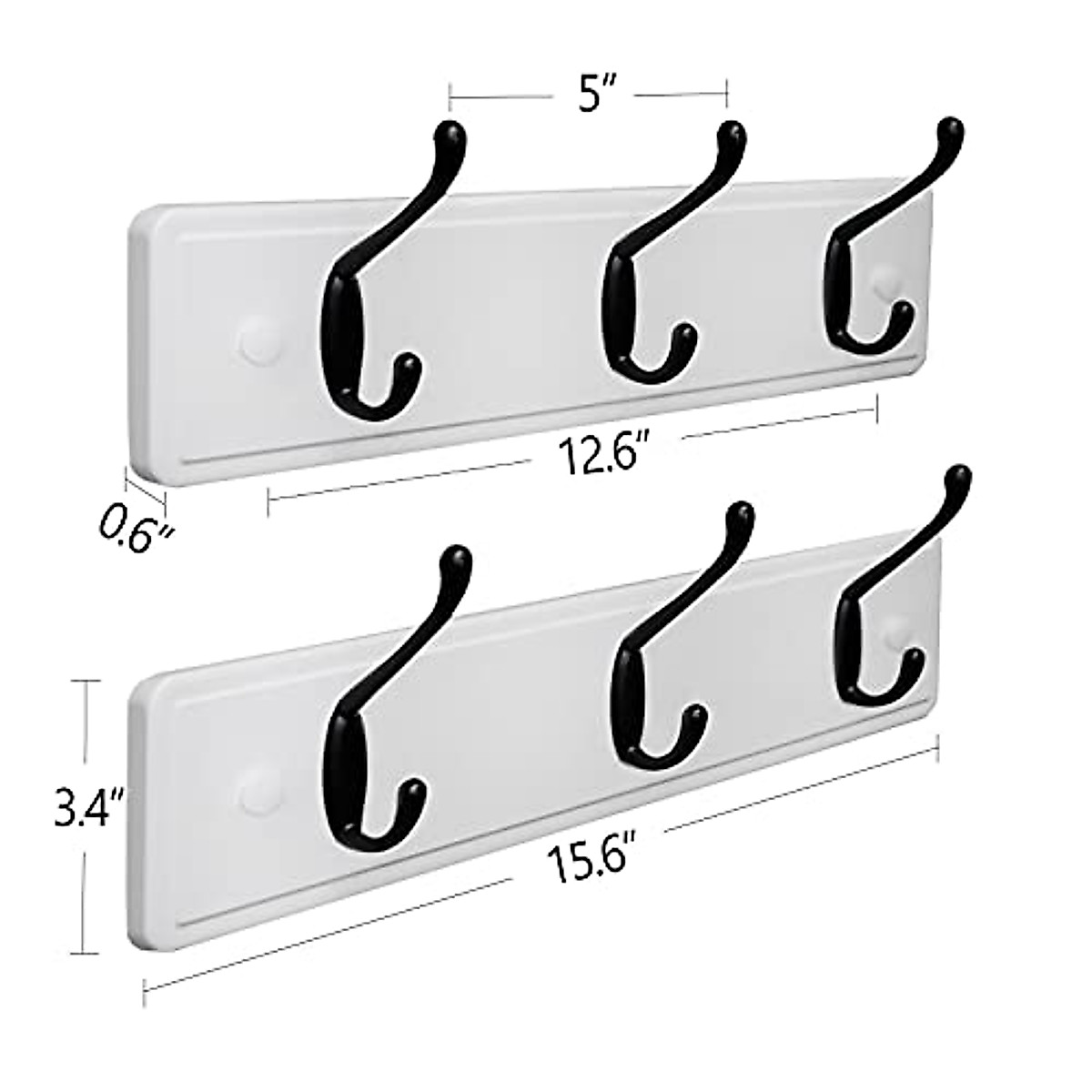 Coat Rack Wall Mount(2 Pack), Rustic Coat Hanger with 3 Hooks (15.6"L), Sturdy Hat Rack for Wall Hanging Coat Hat Key Mask Sunglasses Towel Cup, for Entryway Closet Bathroom Kitchen, White