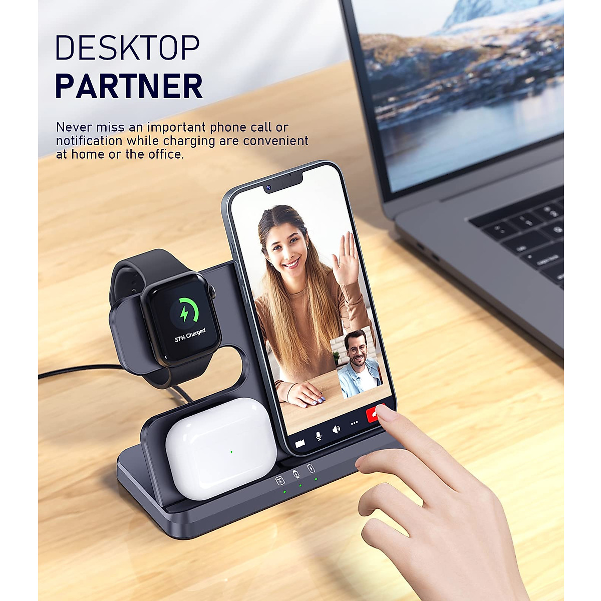 3 IN1 Wireless Charging Station Apple,20W Fast Wireless Charger Stand, iPhone Wireless Charger Station Dock for iPhone14-11/Pro/Max/Mini/X/XR/8/Plus,Airpods Pro/3/2,Apple Watch Series (18W Adapter)