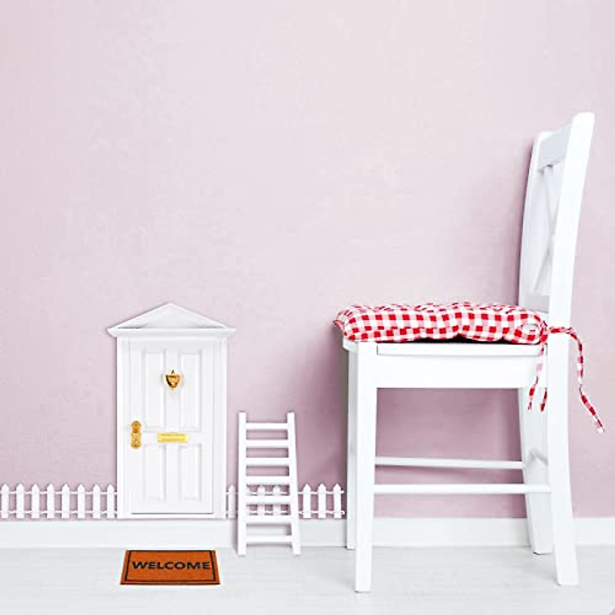 Tooth Fairy Door Kit Mini Wooden Tooth Fairy Door with Accessories Fairy Tale Education Learning Toy for Girls Dollhouse Fairy Garden Decoration DIY Craft Activities (White, Red, God, Brown)