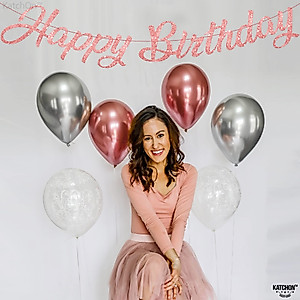 KatchOn, Glitter Rose Gold Happy Birthday Banner - Pre-Strung No DIY, 10 Feet | Happy Birthday Sign | Rose Gold Birthday Decorations | Rose Gold Birthday Banner for Women | Happy Birthday Decorations