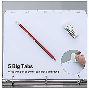 5-Tab Binder Dividers, HERKKA 3 Ring Binder Dividers with Reinforced Edge, 3 Hole Punch Section Index Dividers for Binders, 1/5-Cut Tabs, Letter Size, White, 120 Dividers