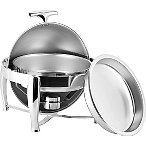 CHEFQ Virtuosa S/S 6 QT Round Chafer, Roll-top Set Includes Food Pan, Water Pan and Fuel Holders – Durable, shiny silver, keeps food warm in catered events + CHEFS APRON by ChefQ