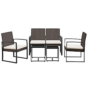 Makastle 5-Piece Patio Bistro Set with Coffee Table & Wicker Armrests, Small Patio Conversation Set, All Weather PE Rattan Chairs Backyard Garden Furniture