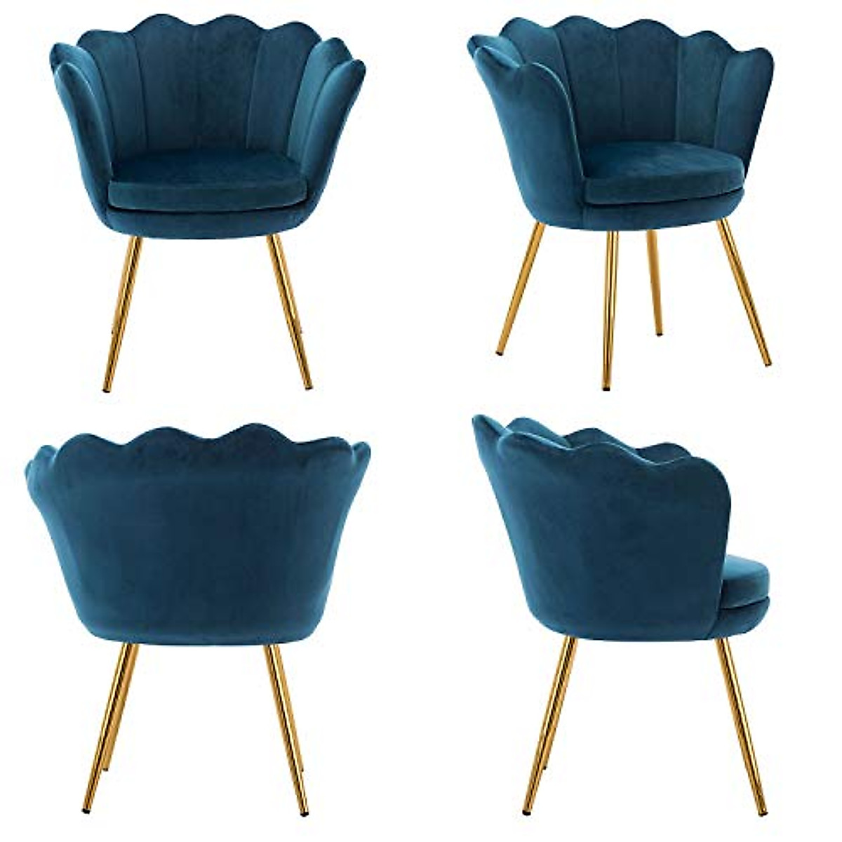 Wahson Velvet Upholstered Living Room Chair, Comfy Accent Seashell Chair Barrel Vanity Chair with Back & Gold Legs, Retro Leisure Accent Barrel Dining Chair, Fog Blue