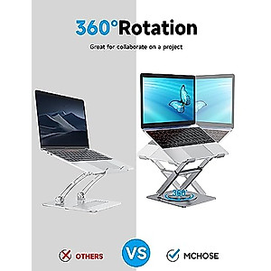 MCHOSE Laptop Stand for Desk, 360°Swivel Base Standing Desk Converter, Adjustable Height from 2" to 23" Tall, Standing or Sitting Desk Riser Compatible with All Laptops 10-16",Silver