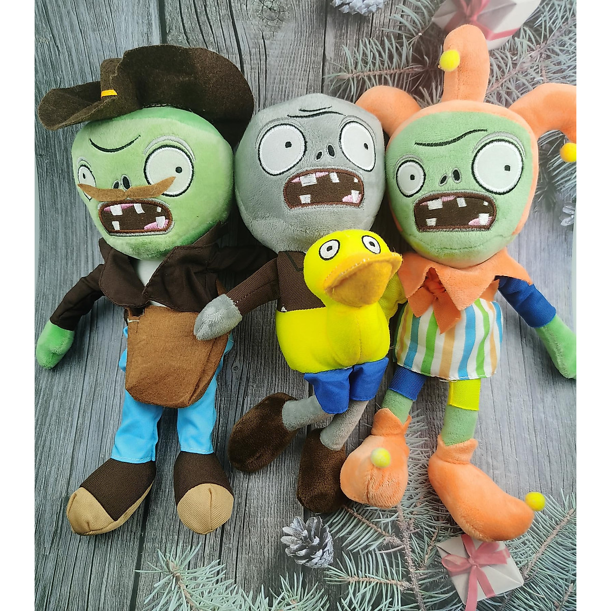 3 PCS Plants and Jester Plush Zombie Sets Toy Postman, 1 2 Stuffed Soft Jester Zombie Doll, Duck Zombies PVZ Plush Figure Doll New