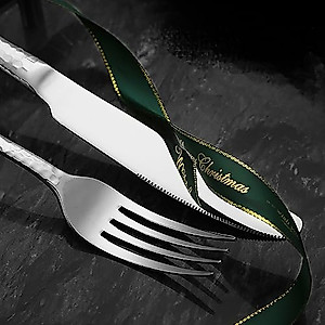 Hammered Silverware Set 16 Pieces Stainless Steel Flatware Set for 4, Mirror Polished Tableware Cutlery Set for Home Kitchen Restaurant Hotel, Kitchen Utensils Set, Modern Design, Dishwasher Safe