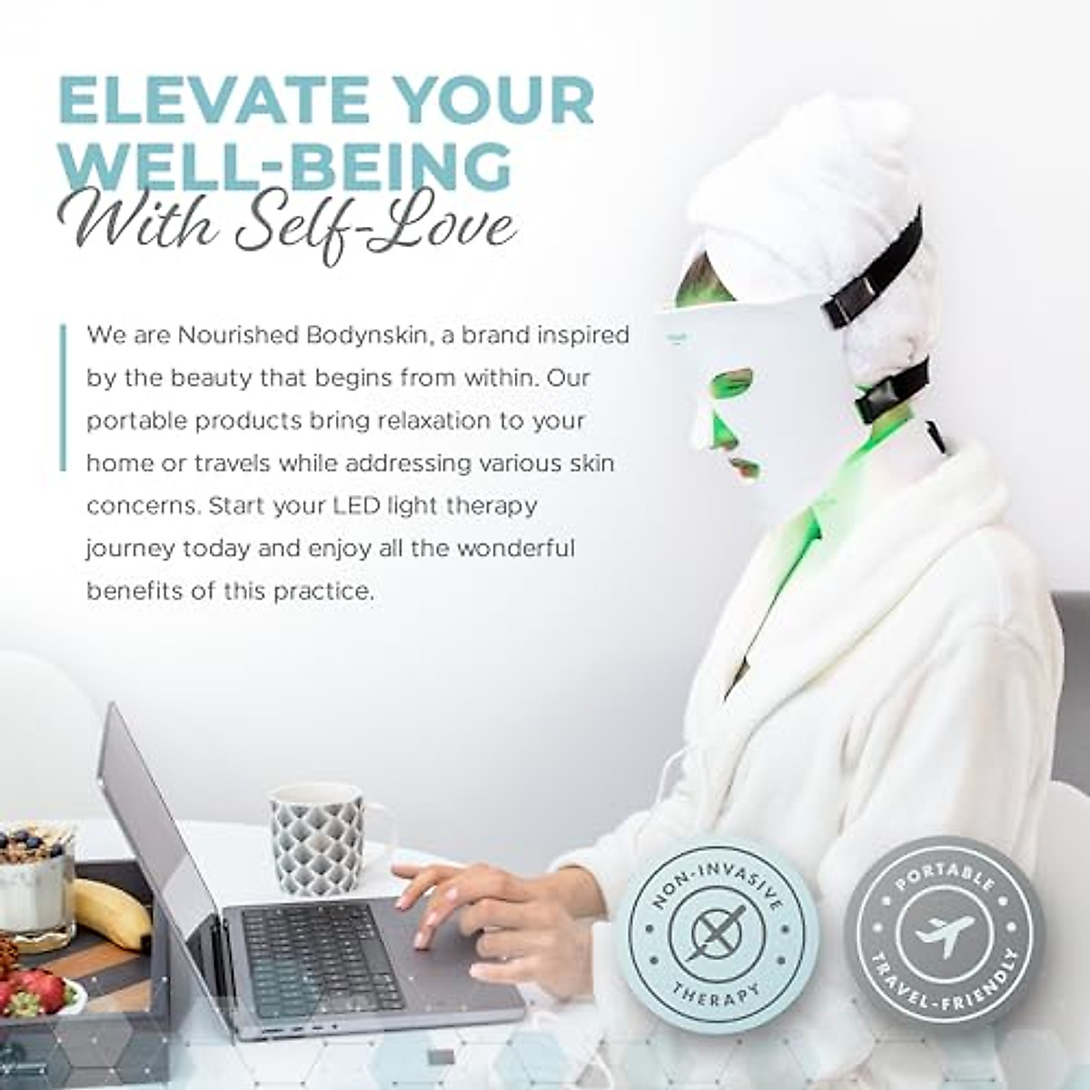 Nourished Bodynskin LED Light Therapy Face & Neck Mask - Facial Skin Care Device - 7 Colors Red & Blue - Rejuvenation, Anti-aging Product for Wrinkles