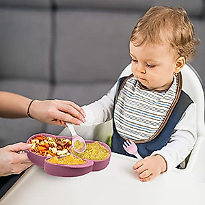 Vicloon Toddler Plates with Suction, Toddler Plates with Spoon & Fork, 100% Food-Grade Silicone Divided Design, Non-Slip, Microwave and Dishwasher Safe