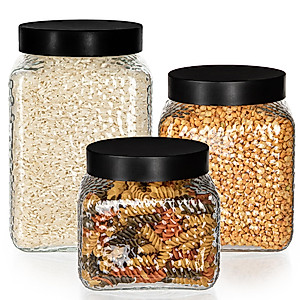 kitchentoolz Large Glass Jar Container Set - Retro Design - Food Storage & Pantry Organization Canisters Cookie, Flour, Tea, Sugar, Candy Jars Storage - Set of 3